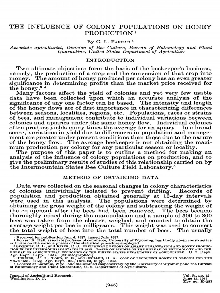 1937 Clayton Leon Farrar - The Influence of Colony Populations On Honey ...