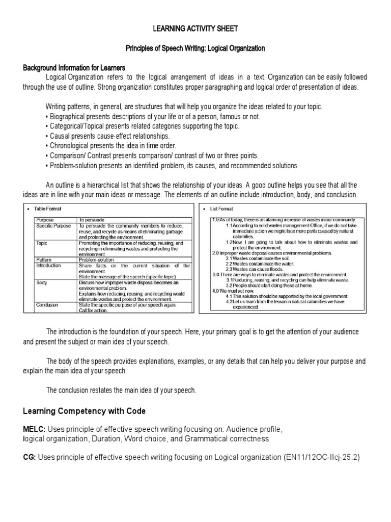 6 Principles of Speech Writing Logical Organization | PDF