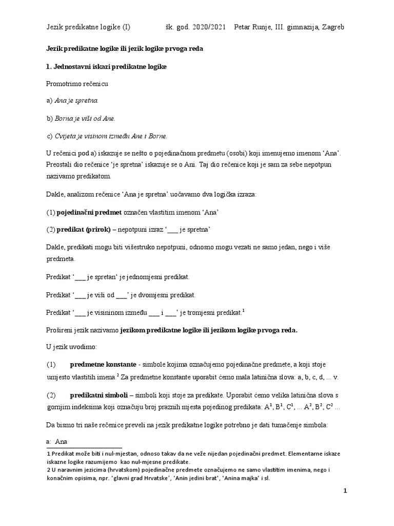 Logika Jezik Predikatne Logike | PDF
