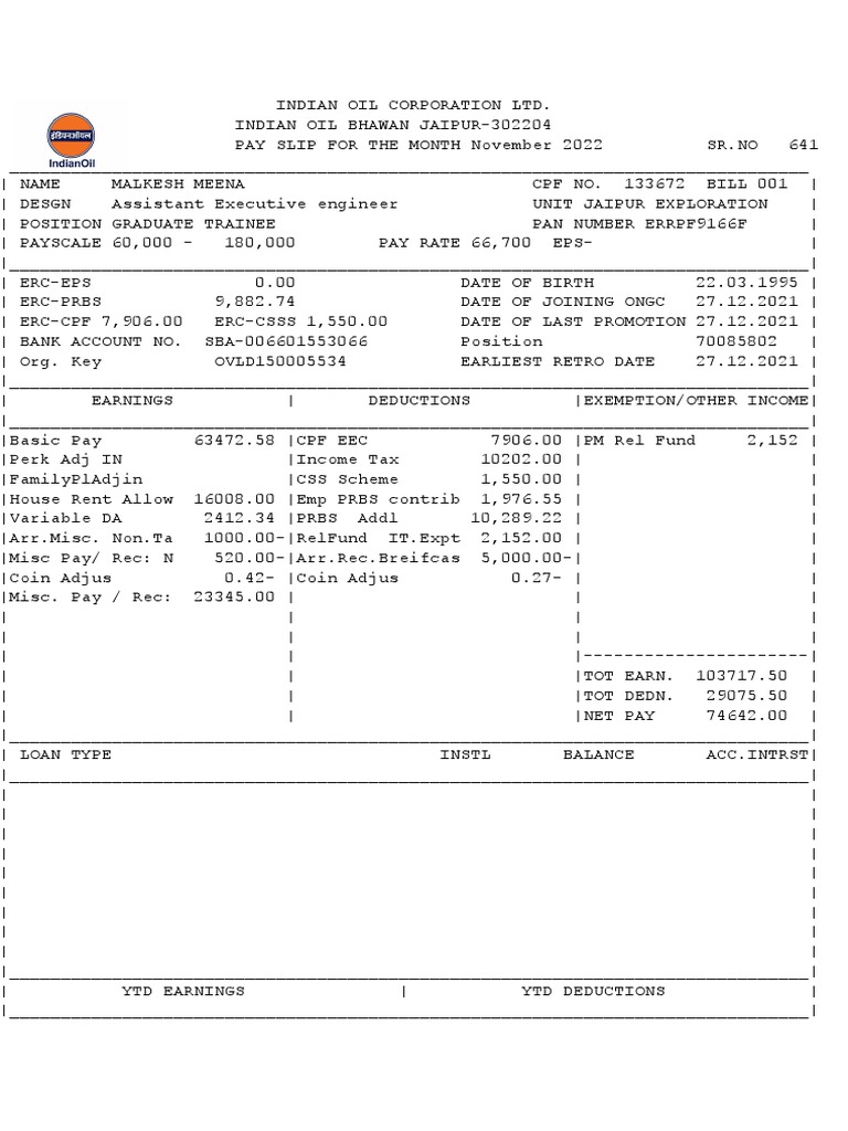 November Pay Slip | PDF | Banking | Financial Services