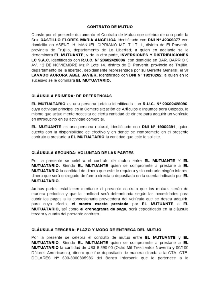 Contrato de Mutuo | PDF