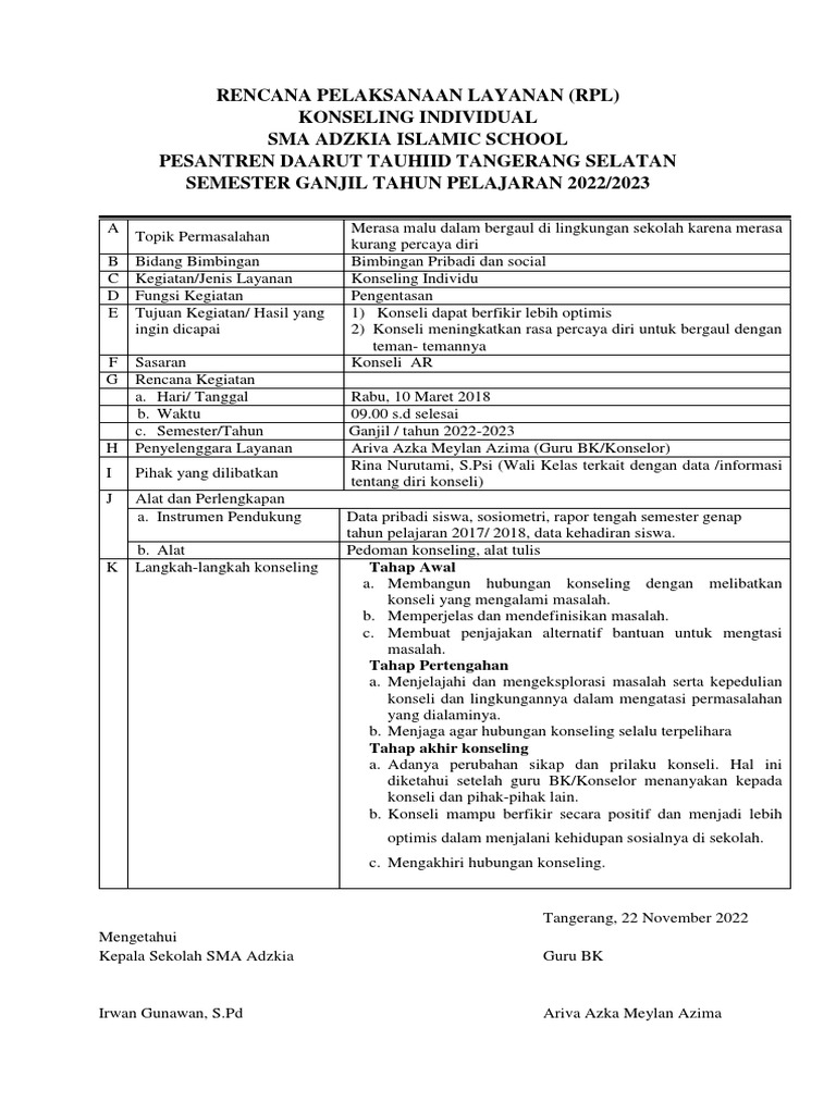 Ariva RPL Konseling Individual I | PDF