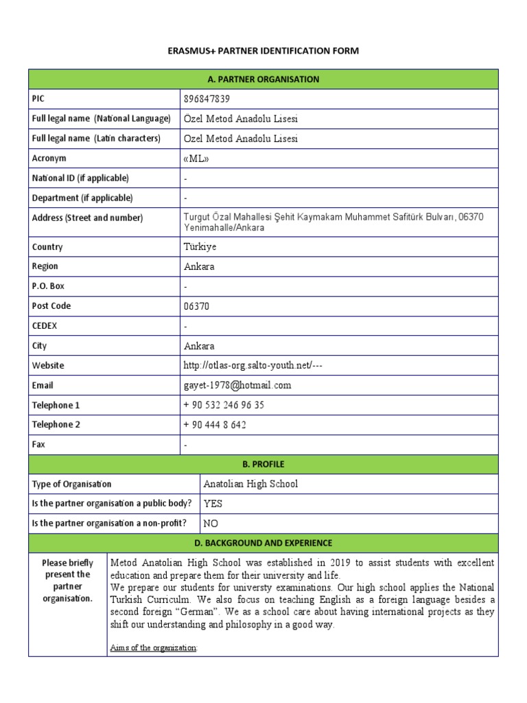 Pif (Erasmus Partner Identification Form) | PDF
