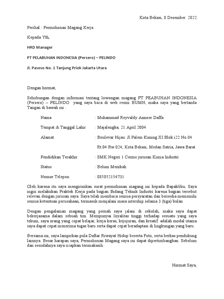 Surat Permohonan Magang | PDF