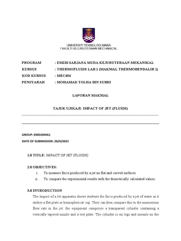Lab Report Impact of Jet (Fluids) | PDF | Jet Engine | Force