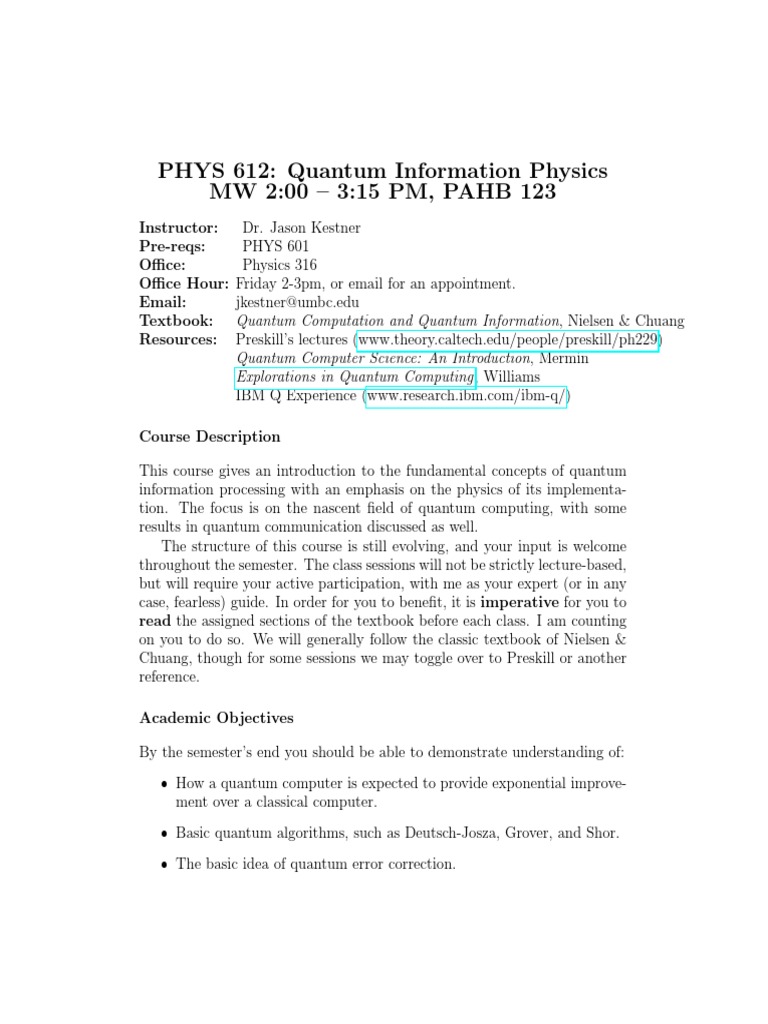 PHYS 612 Spring 2022 | PDF | Quantum Computing | Theoretical Computer Science