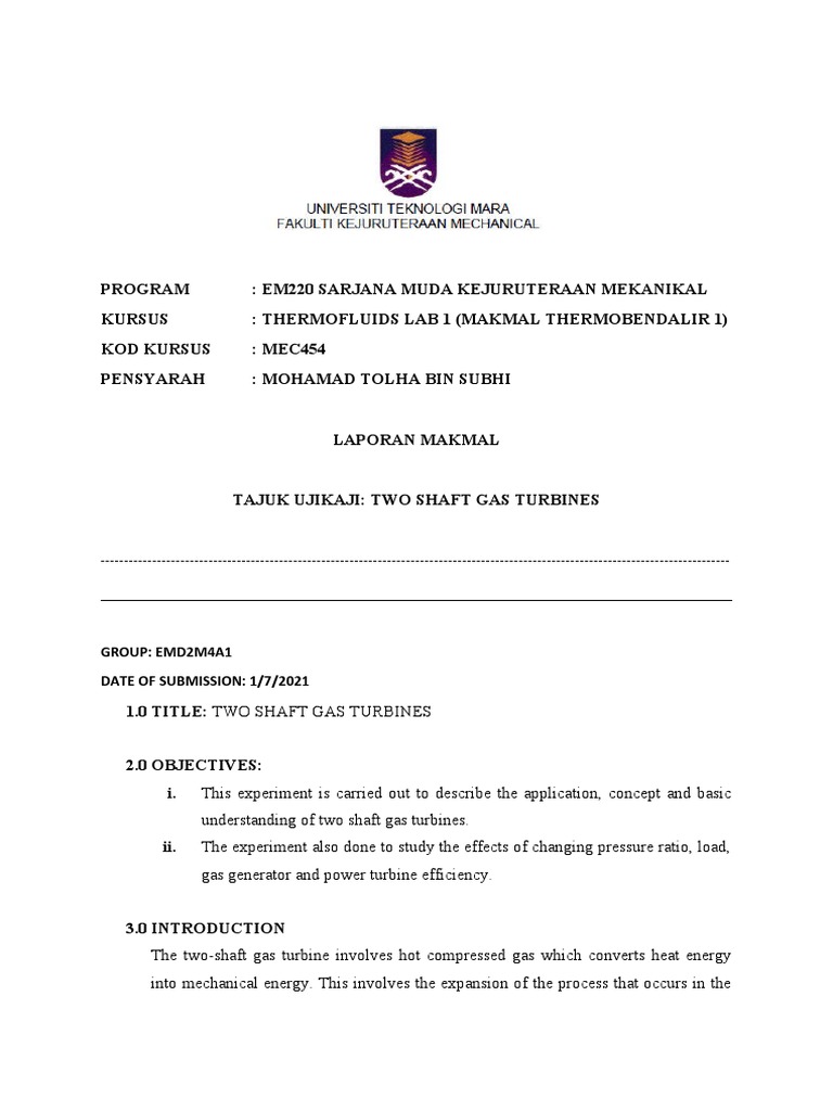Lab Report Two Shaft Gas Turbines | PDF