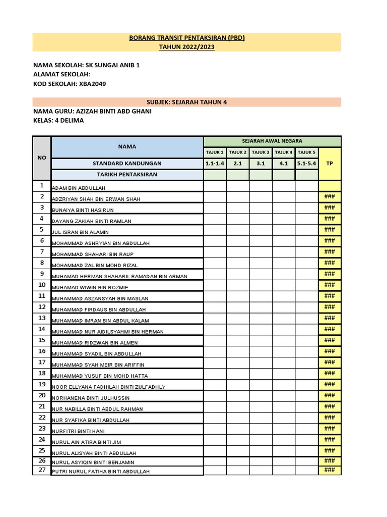 Rekod Transit Sej THN 4 (Keseluruhan) | PDF