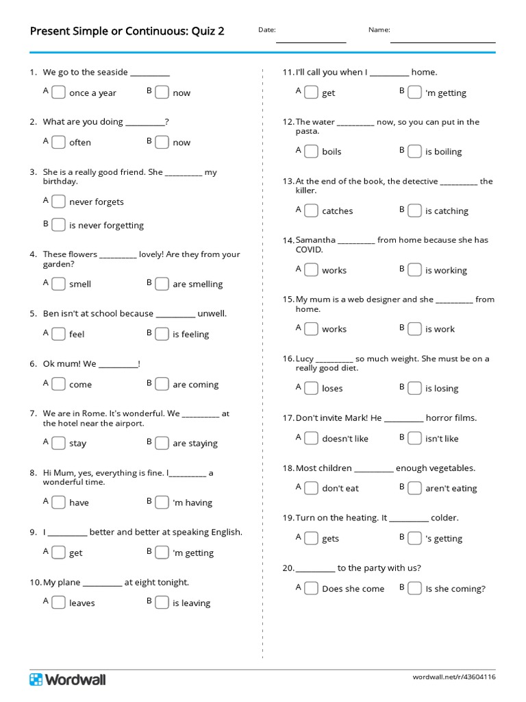 Present Simple vs. Continuous Quiz | PDF