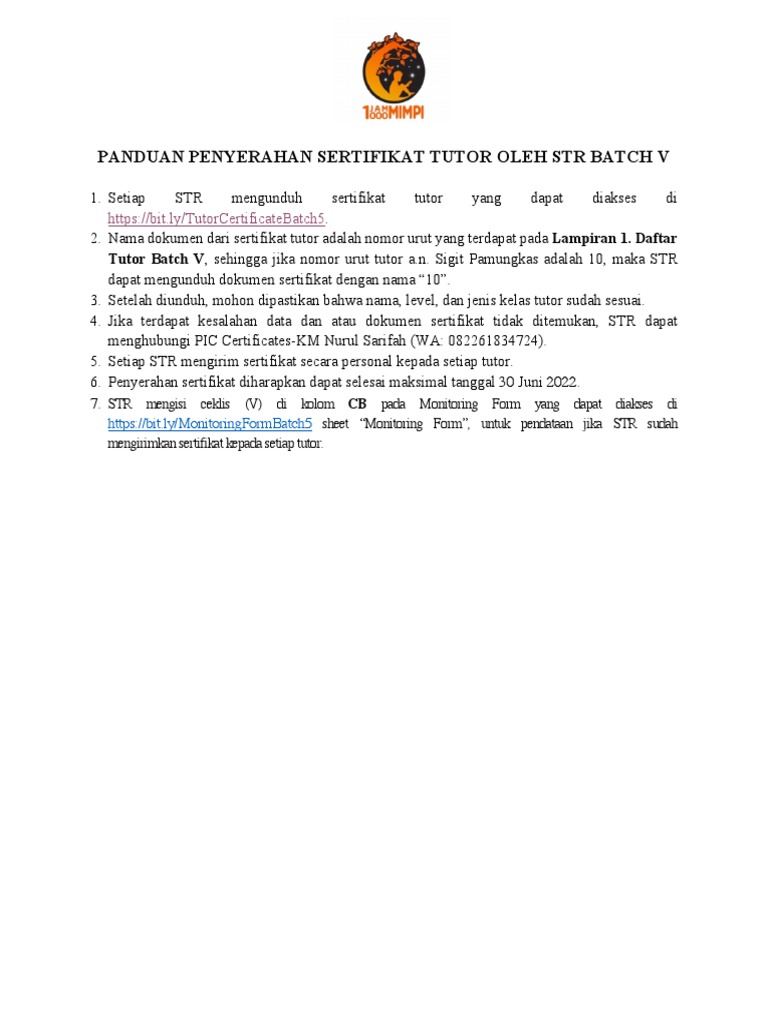Panduan Sertifikat Tutor Batch V | PDF