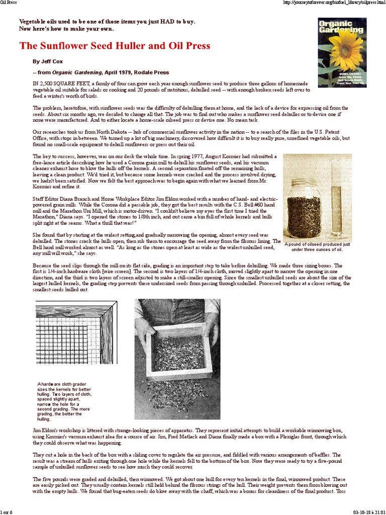 Homemade Methods for Extracting Oil from Sunflower Seeds | PDF ...