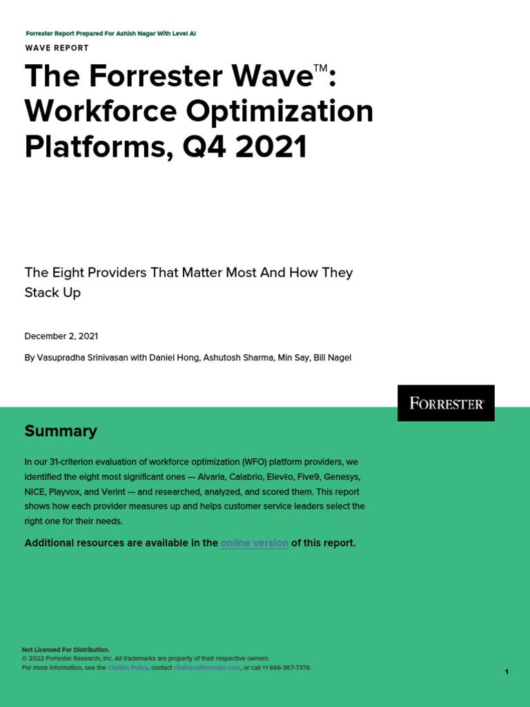 The Forrester Wave™ Workforce Optimization Platforms, Q4 2021 | PDF ...