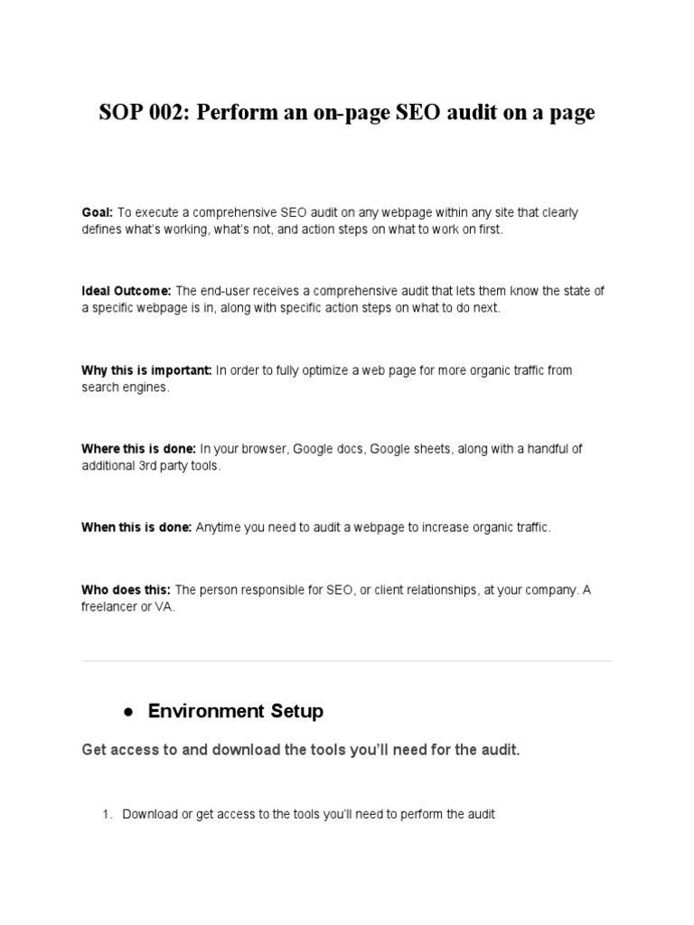 SOP 002 Perform An On-Page SEO Audit On A Page | PDF | Search Engine Optimization | Tag (Metadata)