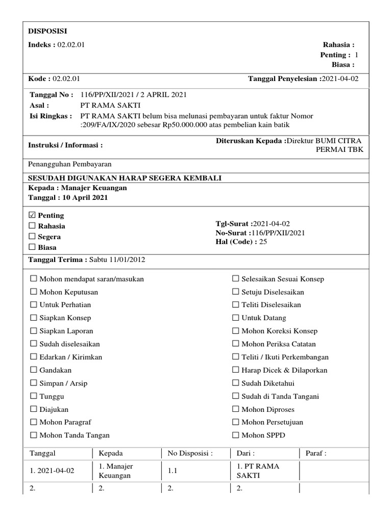 Surat Disposisi 1... | PDF