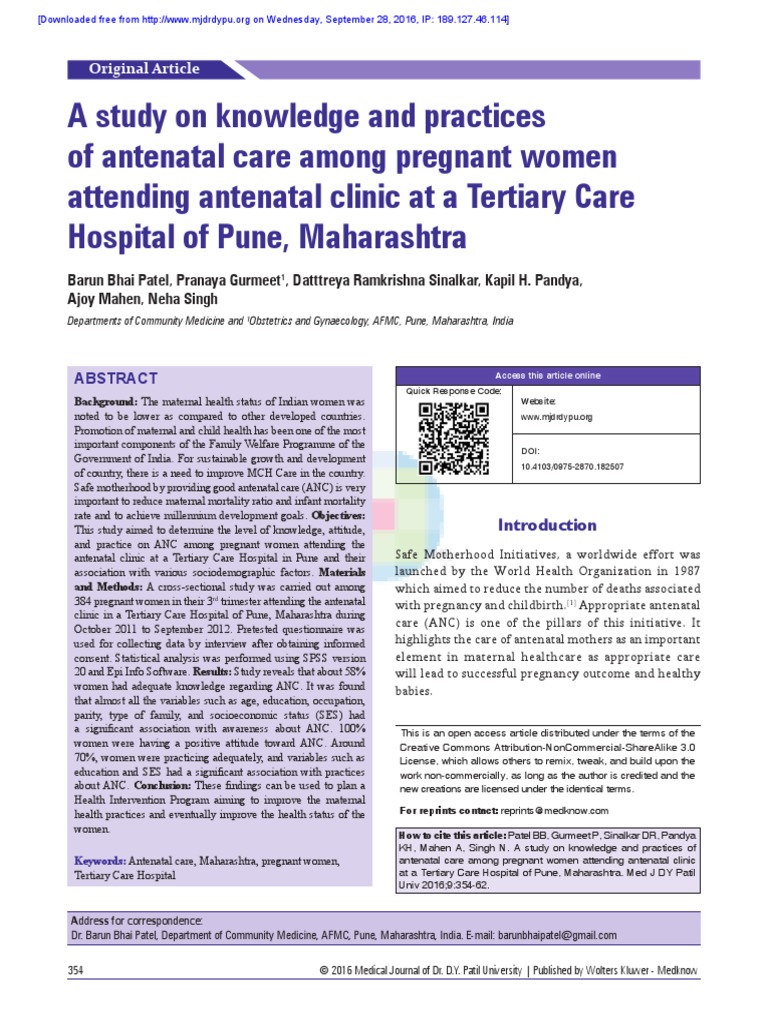 A Study On Knowledge and Practices of Antenatal Ca | PDF | Pregnancy | Maternal Death