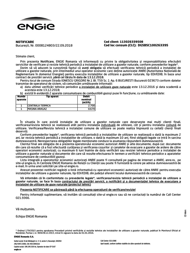 Factura ENGIE Romania NR 11107908227 | PDF