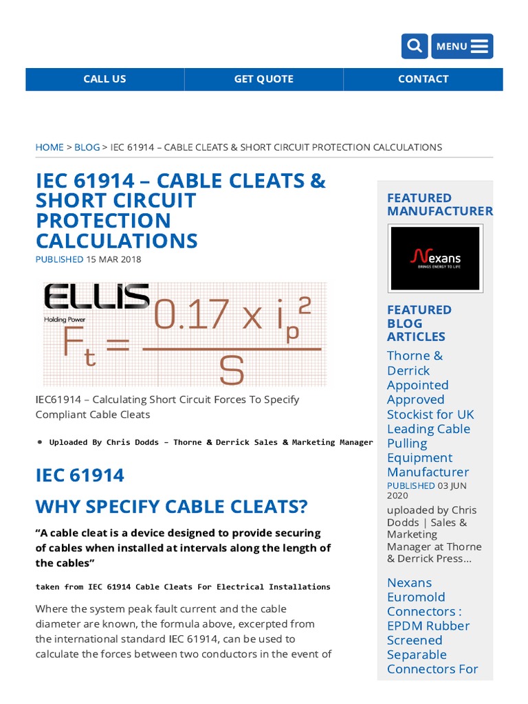 IEC 61914 - Cable Cleats & Short Circuit Protection Calculation ...