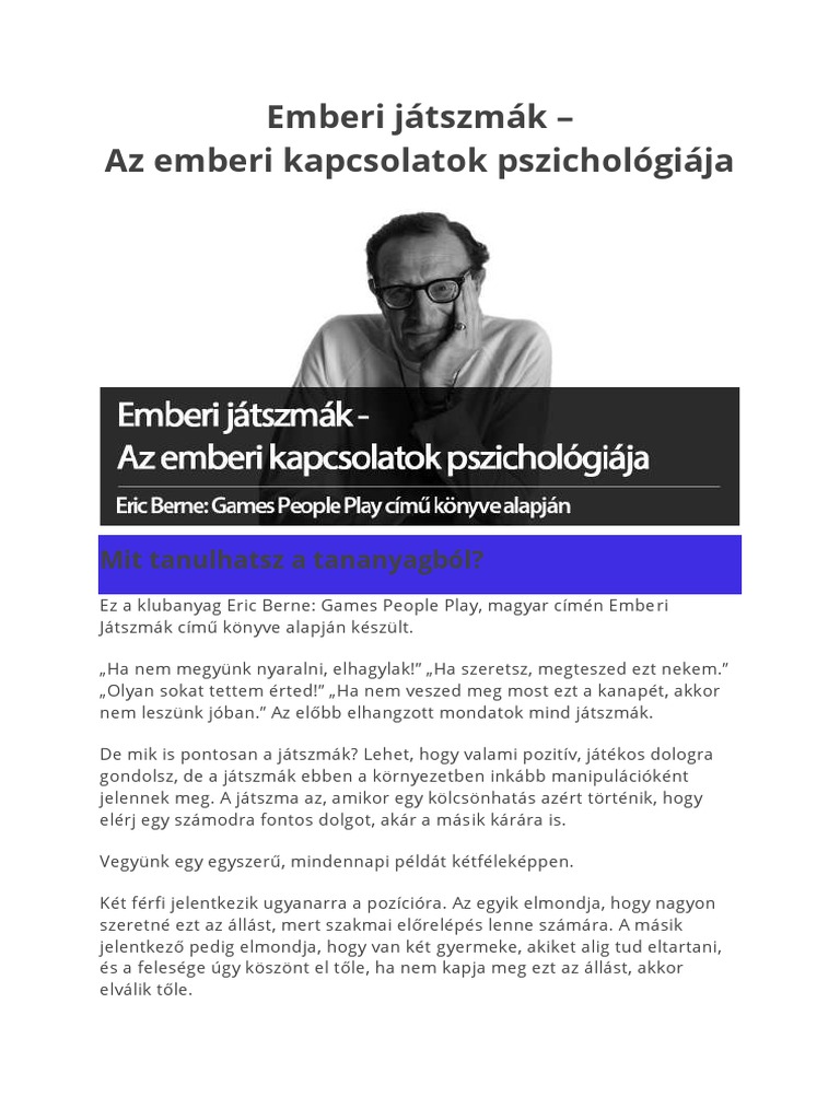 Emberi Jatszmak Kivonat PDF | PDF
