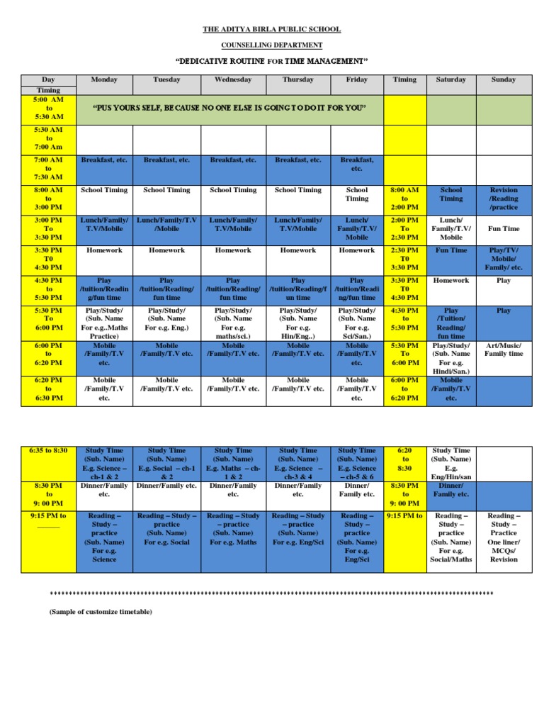 Time Table - For Students | PDF