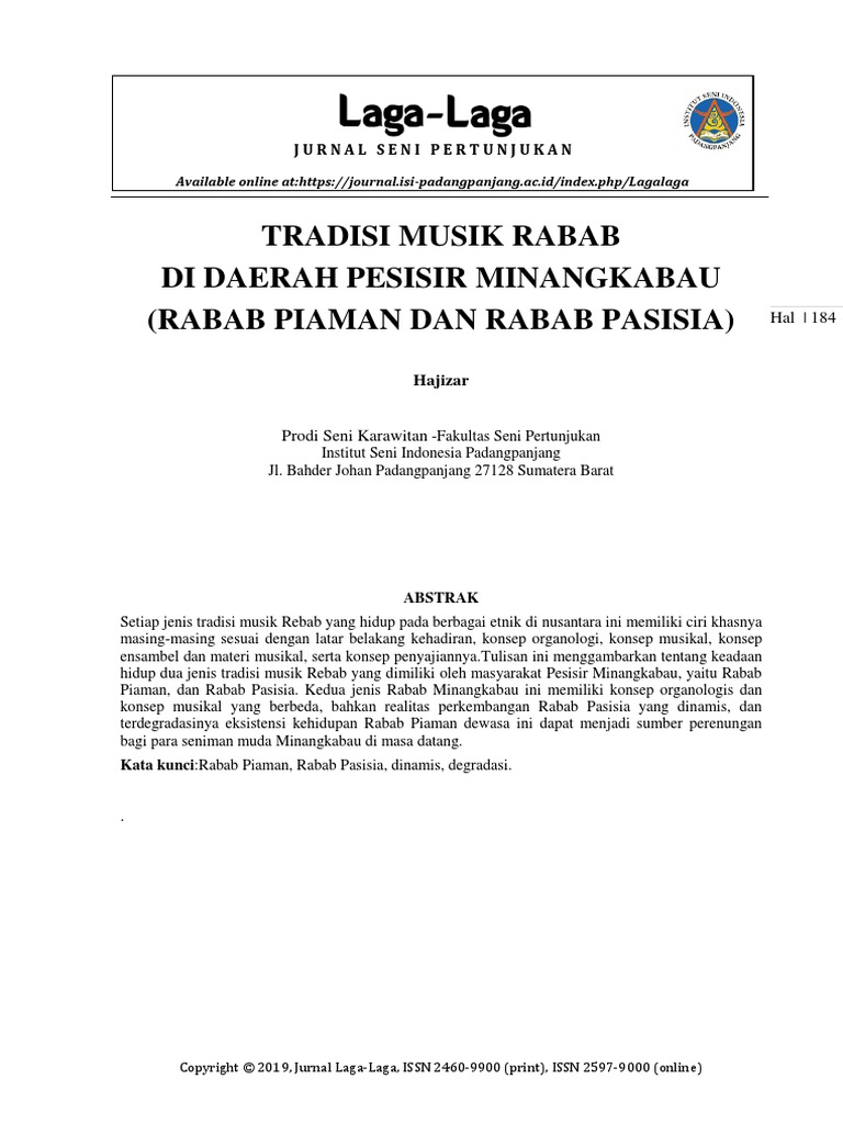 Tradisi Musik Rabab Di Daerah Pesisir Minangkabau | PDF