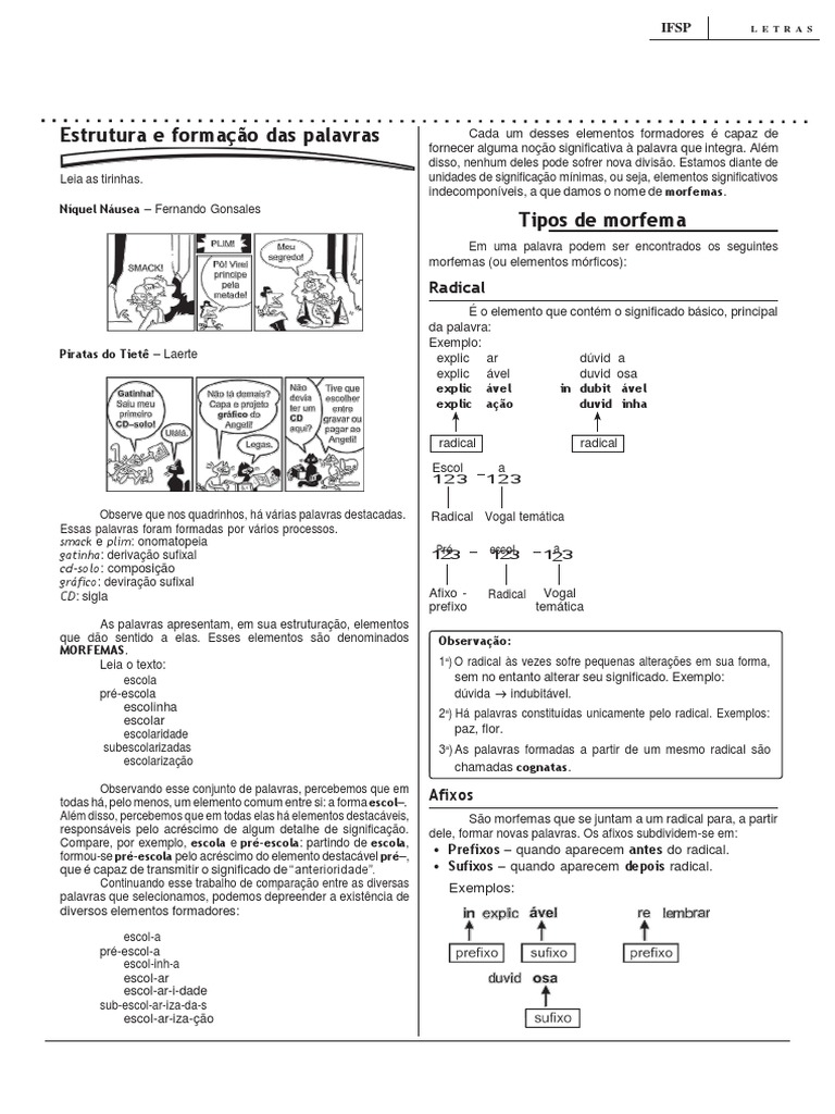 Estrutura e Formacao Das Palavras Teoria e Exercicios | PDF | Vogal ...