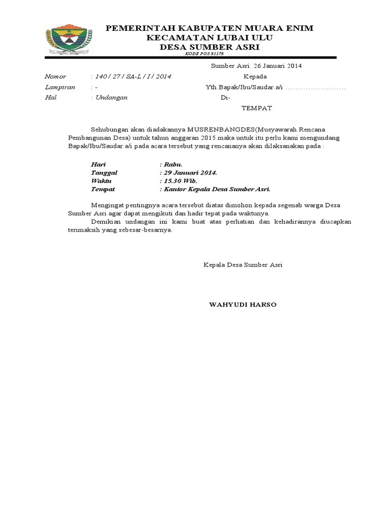 Undangan RPJM Desa | PDF