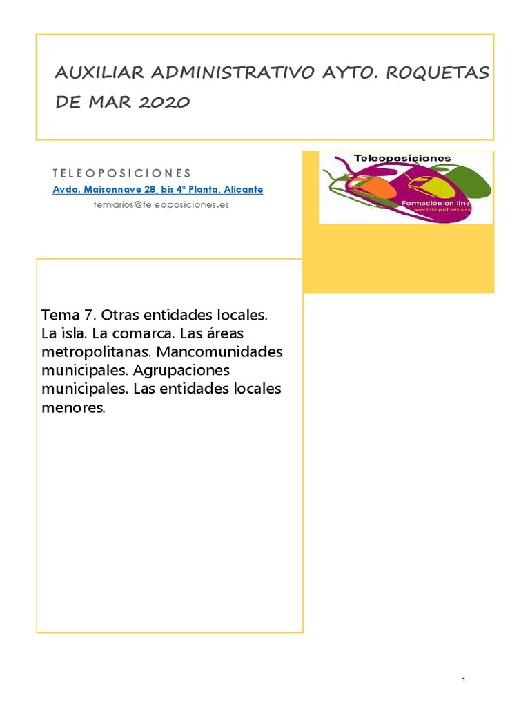 Tema 7 Otras Entidades Locales | PDF | Gobierno local | Gobierno