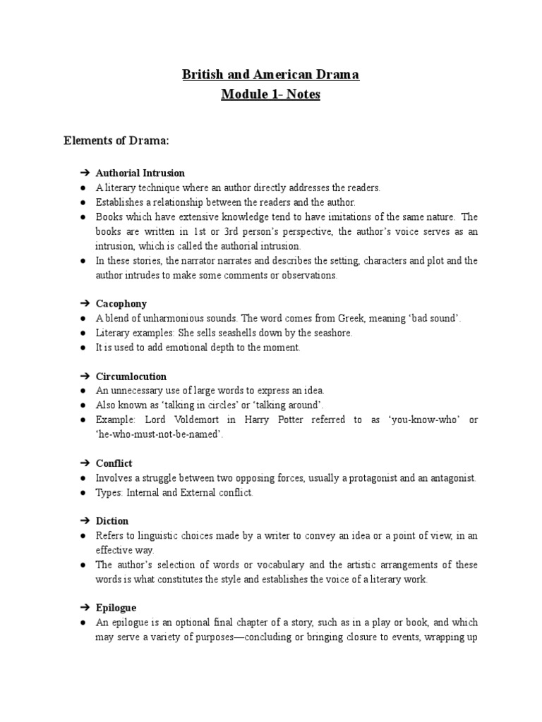 British and American Drama Notes | PDF | Narration | Linguistics