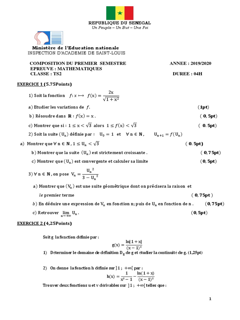 Devoir de Mathématiques TS2 - 2019/2020 | PDF | Limite (mathématiques ...