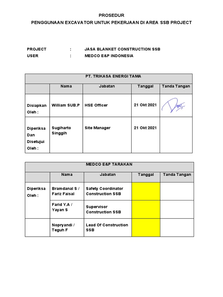 WP FMO MEPI 008 (Penggunaan Excavator) | PDF