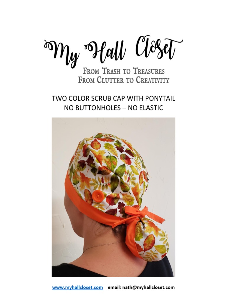 2 Color Scrub Cap With Ponytail - PDF Pattern - My Hall Closet | PDF ...