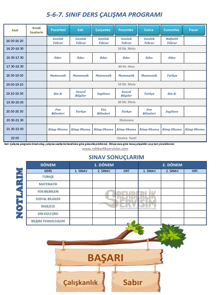 5-6-7.sinif Ders Calisma Programi 3 Ders 2 | PDF