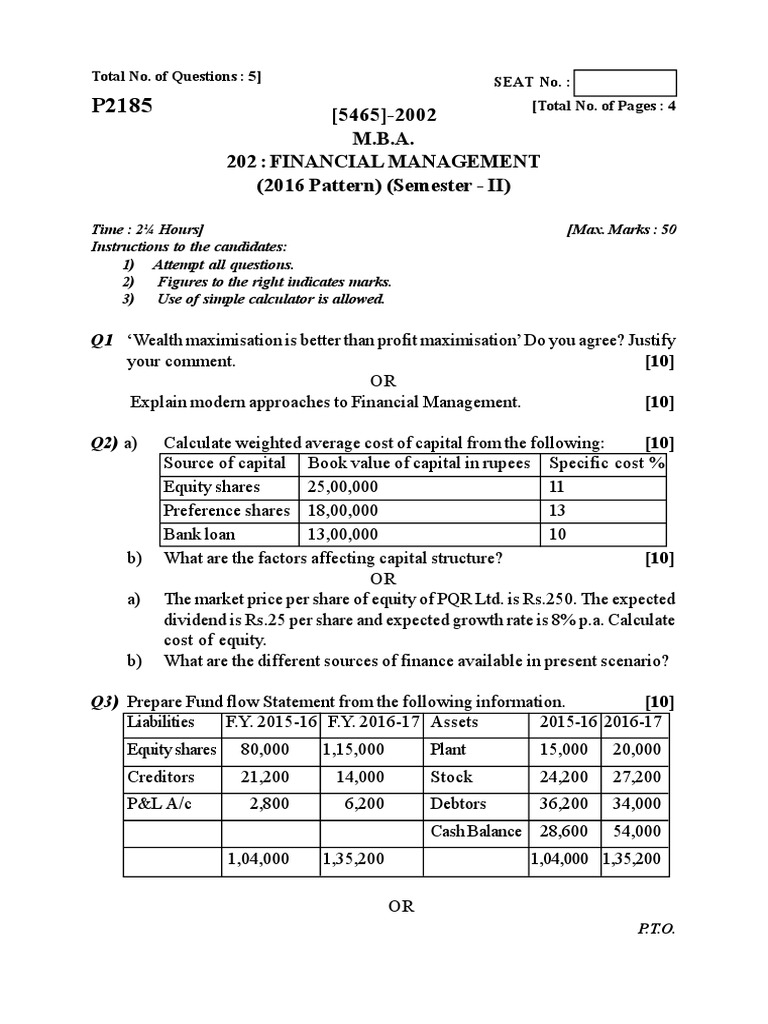 FINANCIAL MANAGEMENT 2016 PatternSemester II | PDF | Equity (Finance ...