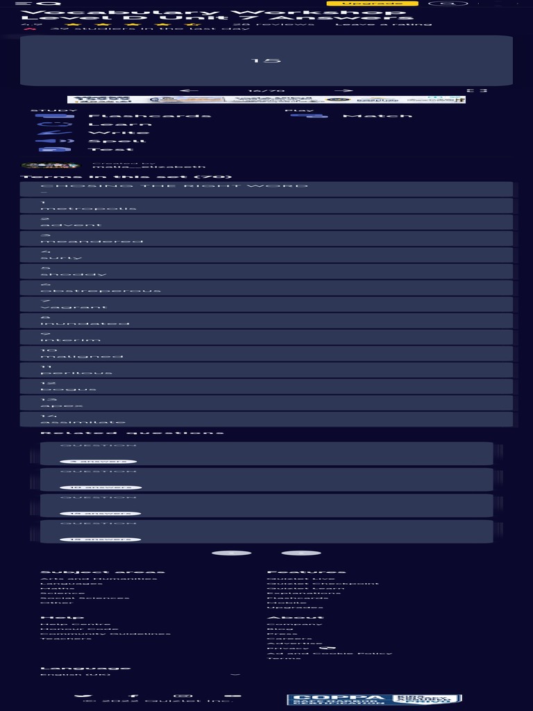 Vocabulary Workshop Level D Unit 7 Answers Flashcards Quizlet | PDF