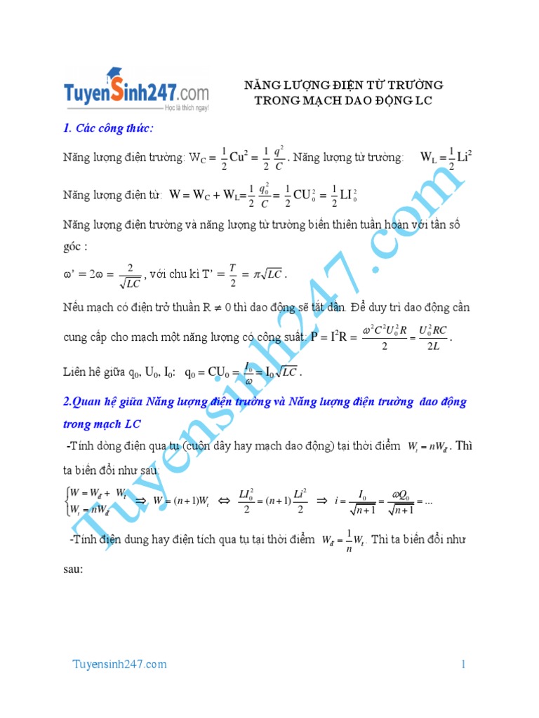 Nang Luong Dien Tu Truong Trong Mach Dao Dong LC | PDF