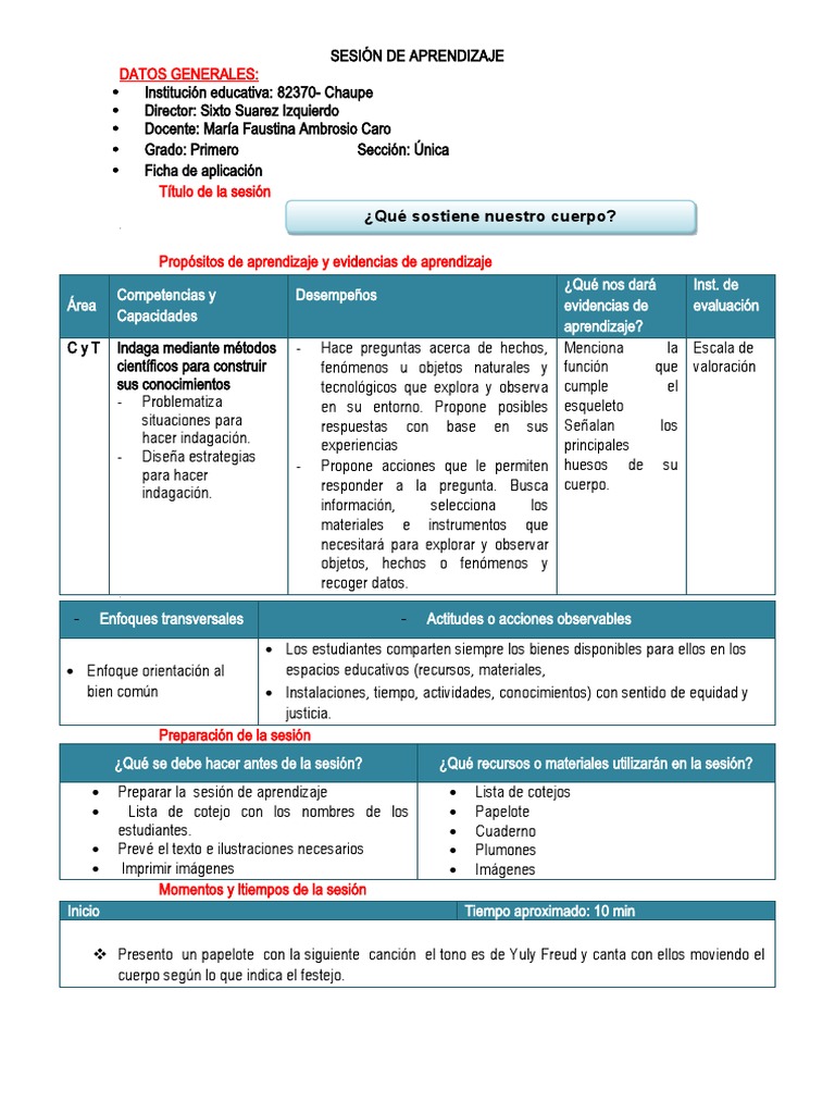 Sesión de Aprendizaje Que Sostiene Mi Cuerpo Imprimir | PDF | Aprendizaje | Hueso