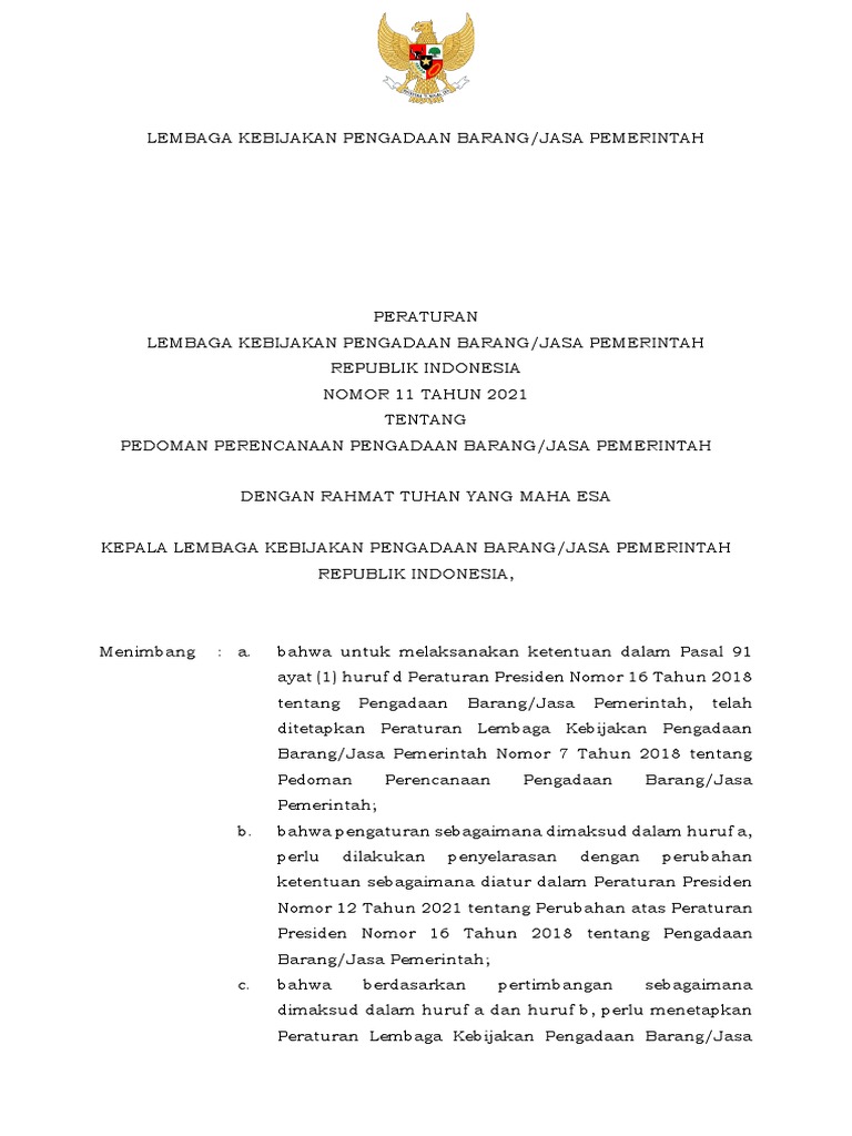 Peraturan Lembaga Nomor 11 Tahun 2021 | PDF