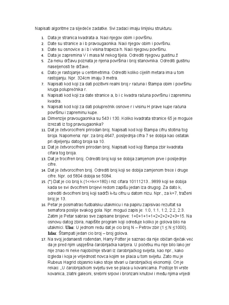 Algoritmi Zadaci 1 | PDF