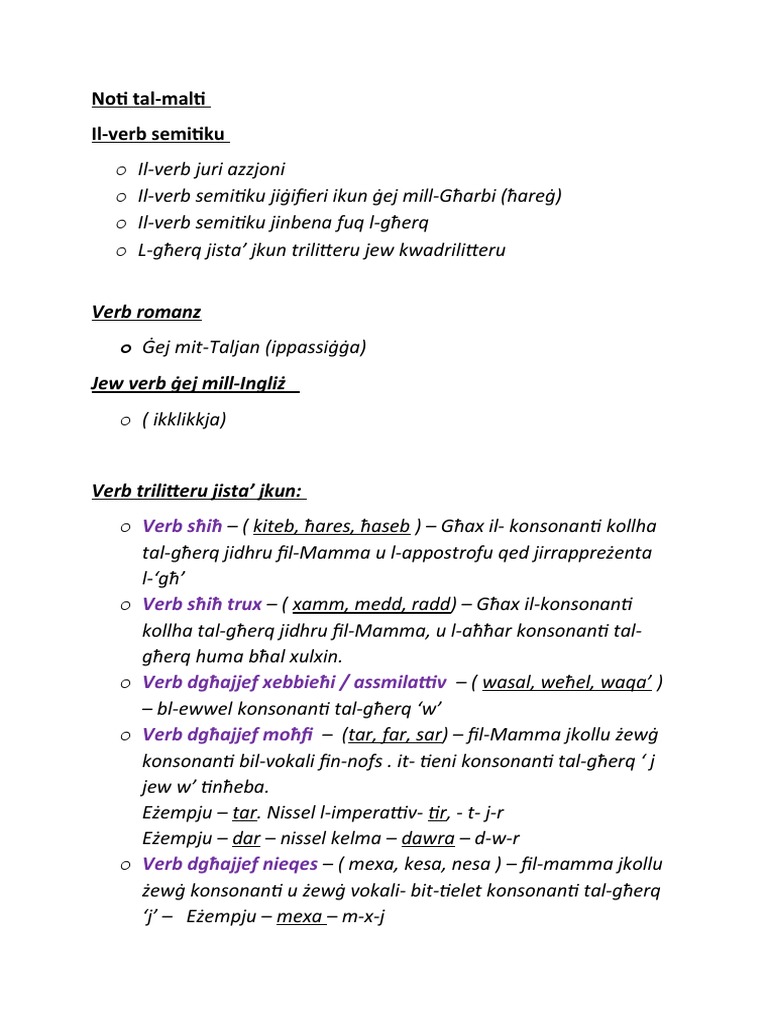 Malti Matsec Noti Importanti Grammatika | PDF