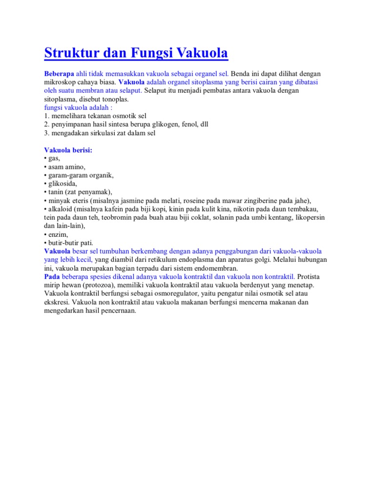 Struktur Dan Fungsi Vakuola | PDF