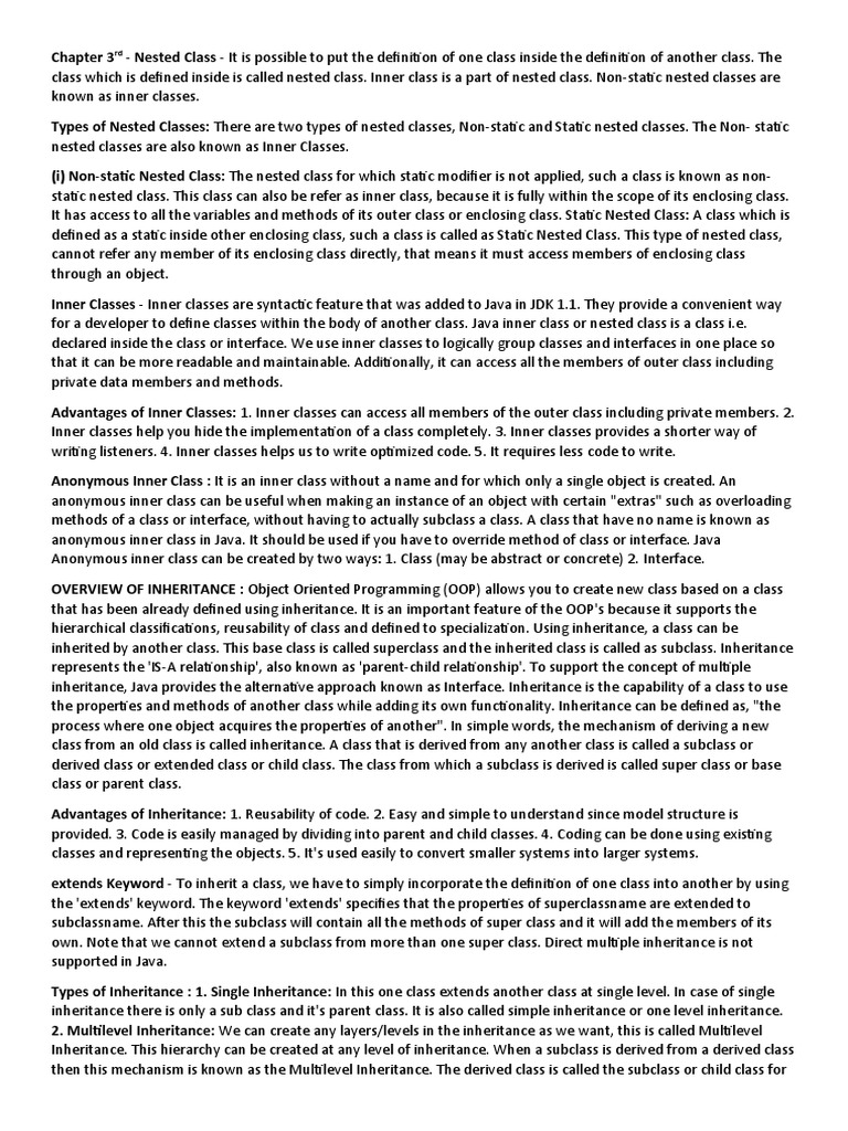 A Comprehensive Overview of Inheritance, Nested Classes, Interfaces and Polymorphism in Java ...