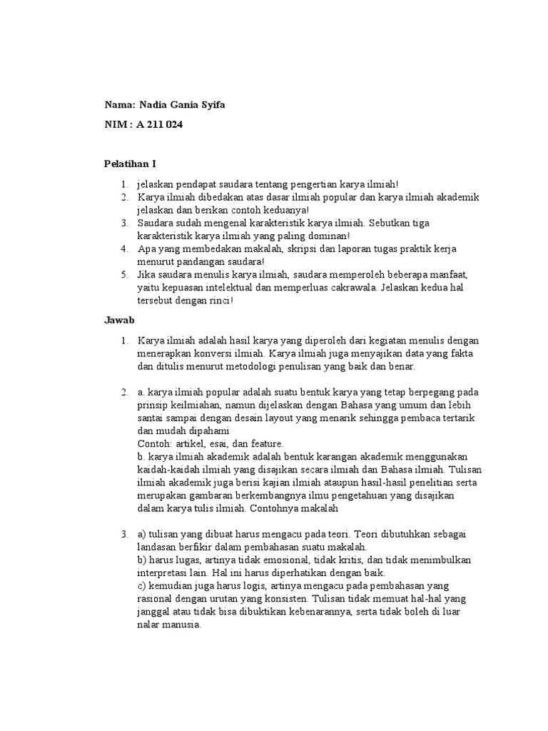 Nadia Gania Syifa - A 211 024 - Pelatihan I&II | PDF