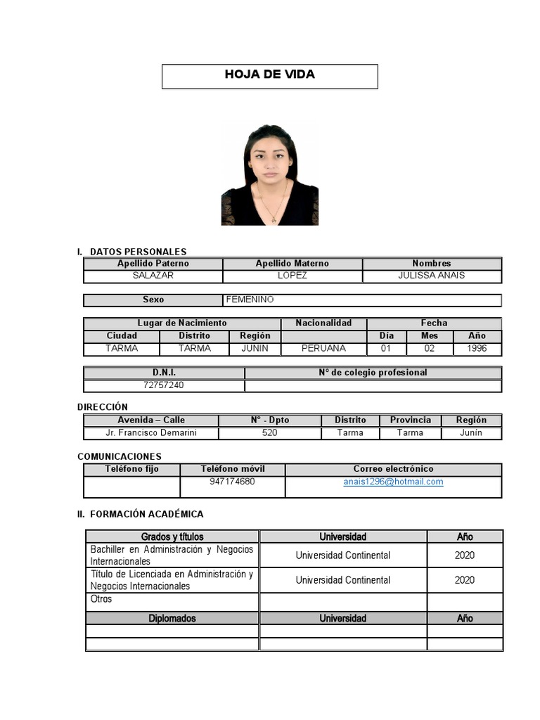 Hoja de vida Julissa Salazar | PDF