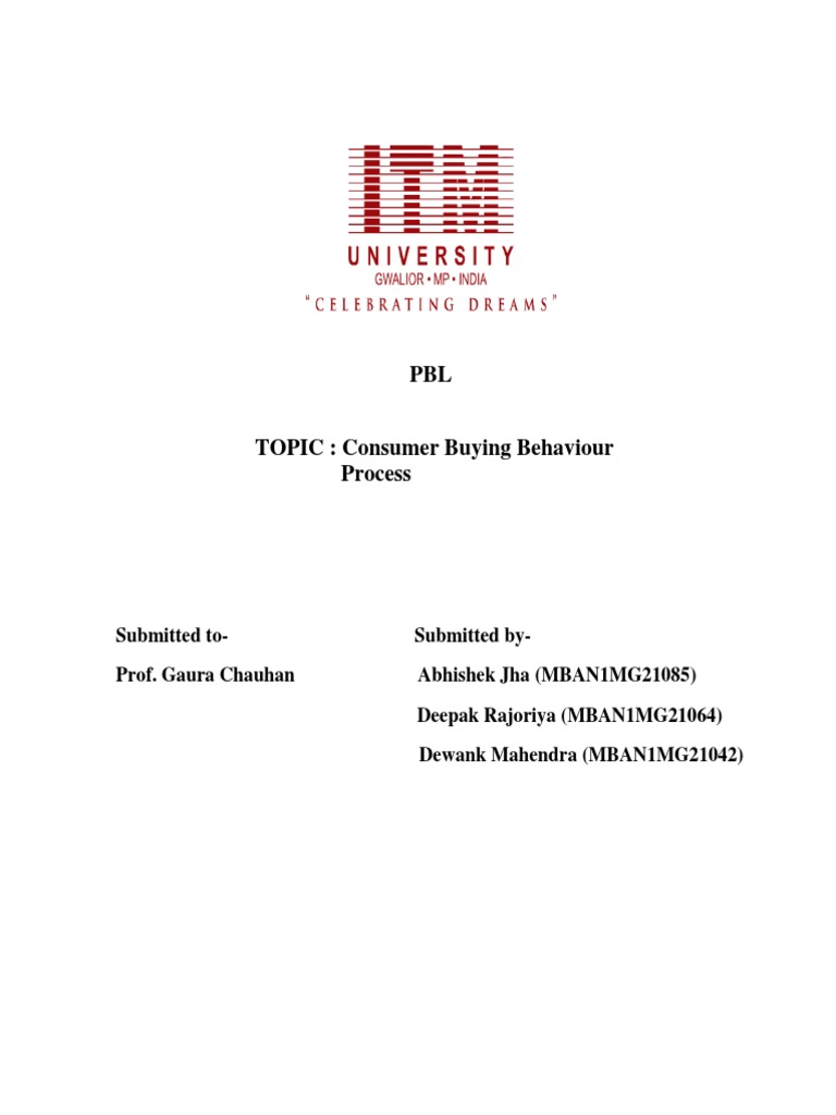 Consumer Behaviour PBL | PDF