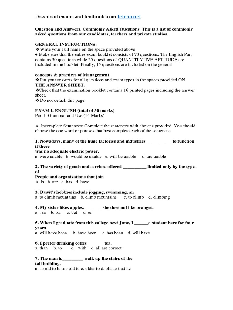 Ethiopian Banks Aptitude Exam Questions Part 7 (PDF) - Fetena - Net - 5953 | PDF