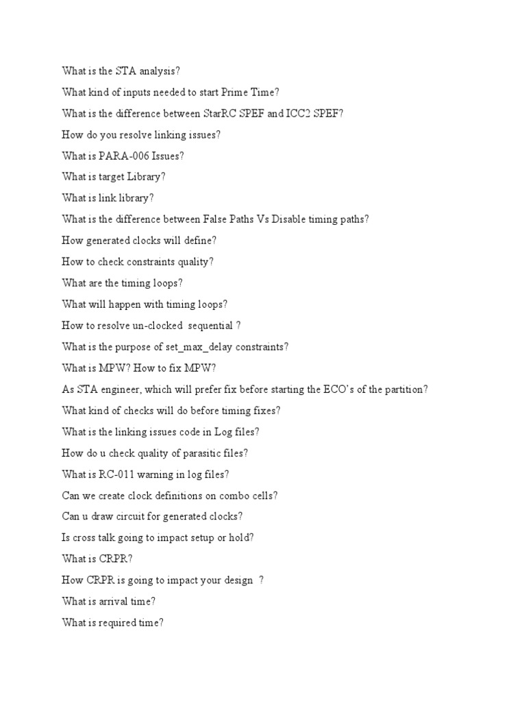 STA Interview Questions | PDF