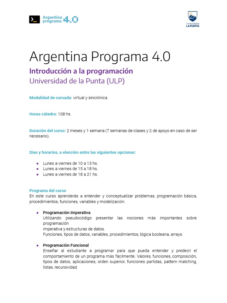 Introduccion A La Programacion - Universidad de La Punta Ulp | PDF