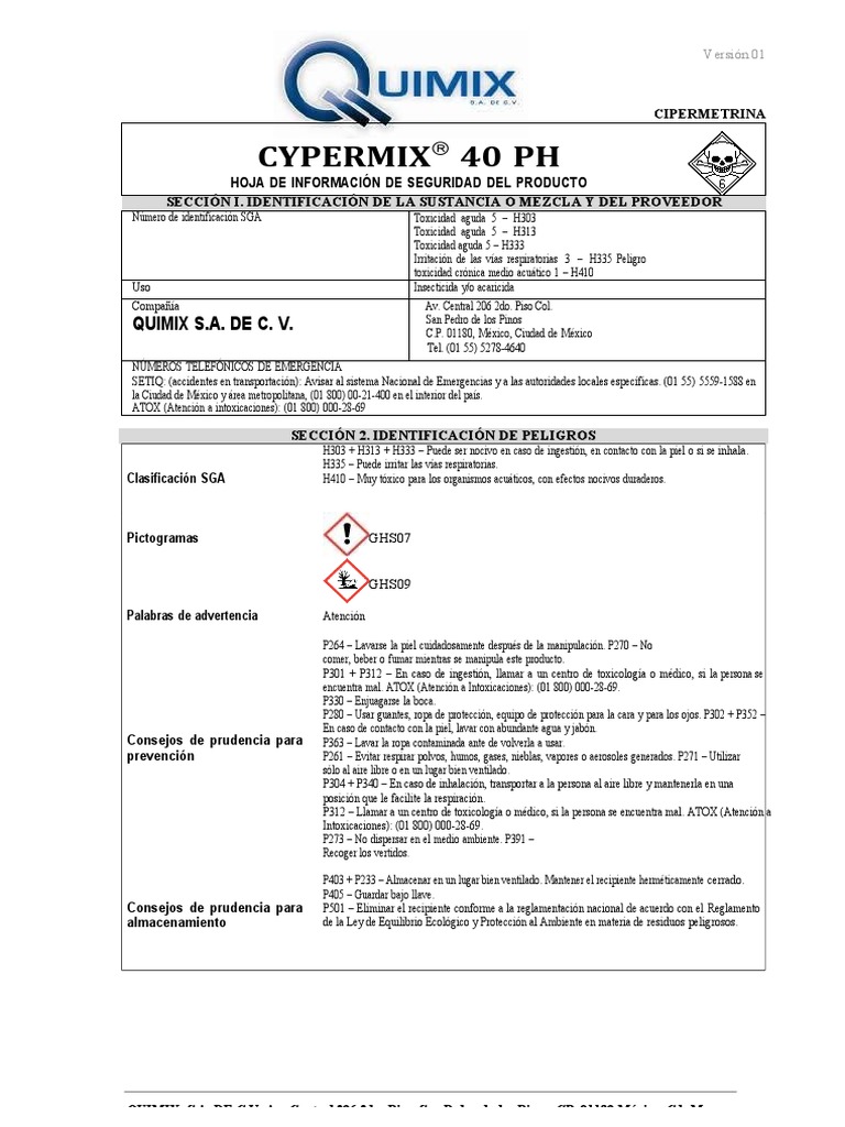 MSDS CYPERMIX 40 PH 2018 Ghs | PDF