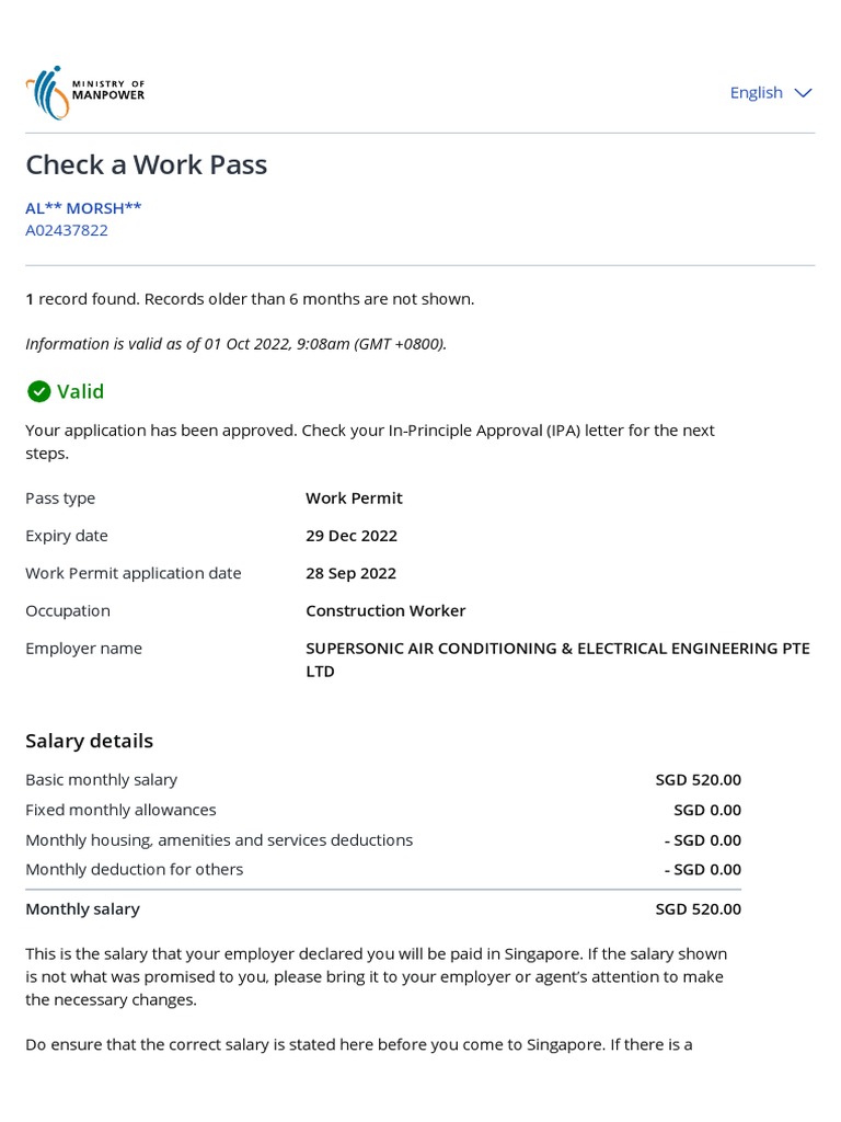 Https:/service2 Mom Gov Sg/workpass/enquiry/summary | PDF