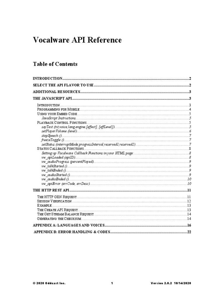 The 2020 Vocalware API Reference | PDF | Hypertext Transfer Protocol | World Wide Web